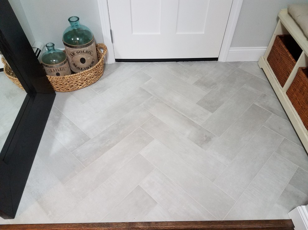 Beautiful herringbone pattern tile entry - Transitional - Entry - New ...