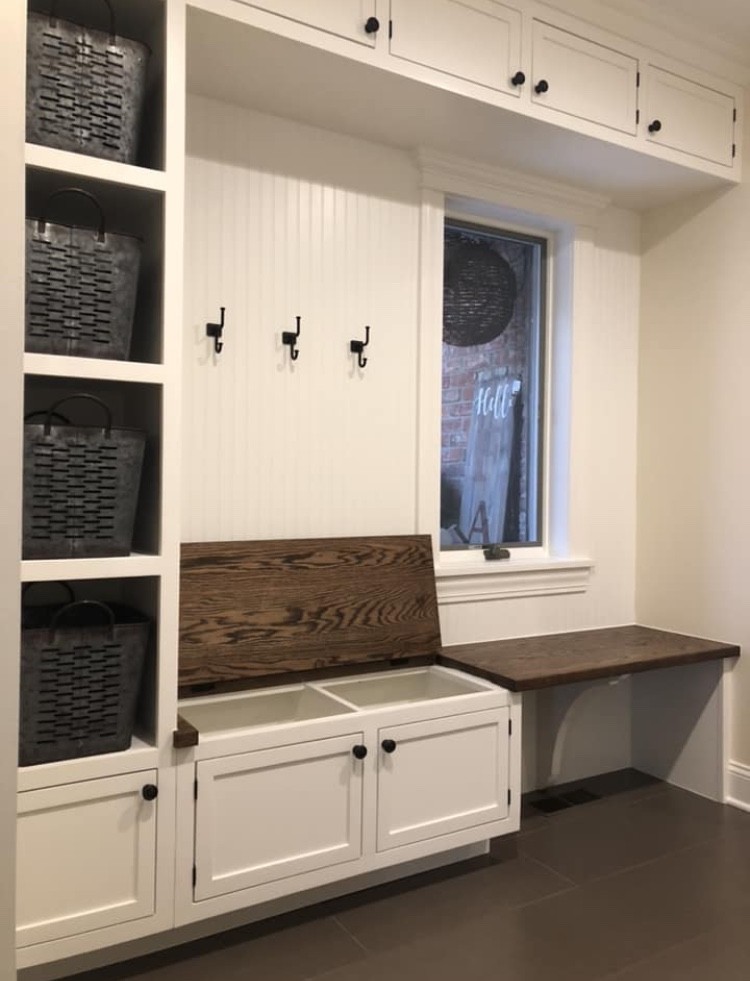 Bench & Locker Built Ins with Stained Oak Tops - Entry - Detroit | Houzz
