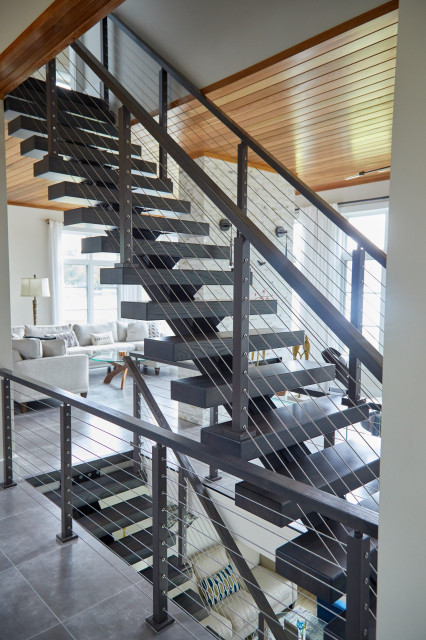 Cable Railing for Ash Floating Stairs - Modern - Staircase - Other - by ...
