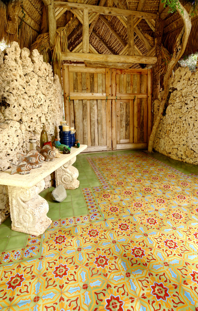 Cement Tile Entry - Open-Air Island Beach Home - Entry - Los Angeles ...