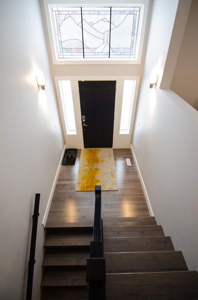 Central Staircase with redesigned front entry - Contemporary - Entrance ...