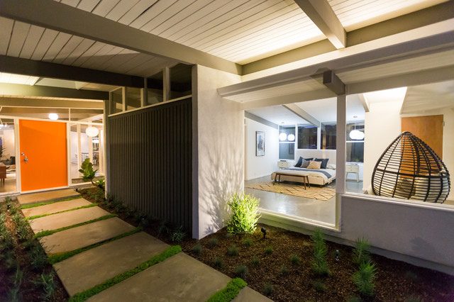 Egg Chair in Eichler Style Home with Orange Front Door - Retro ...