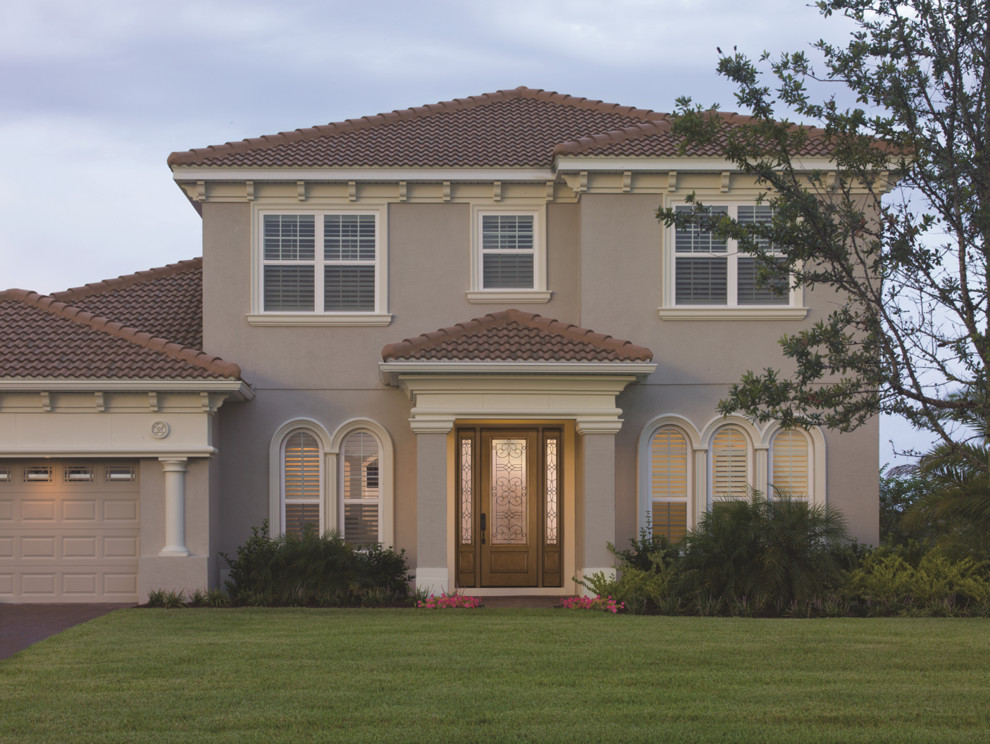 Fiber-Classic Oak door with Salinas glass - Mediterranean - Entry ...