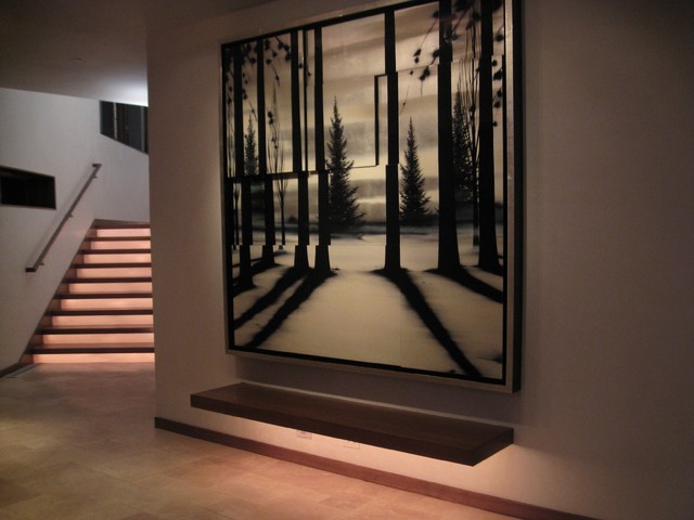 Floating Bench with backlit stair risers - Modern - Entrance - Denver ...