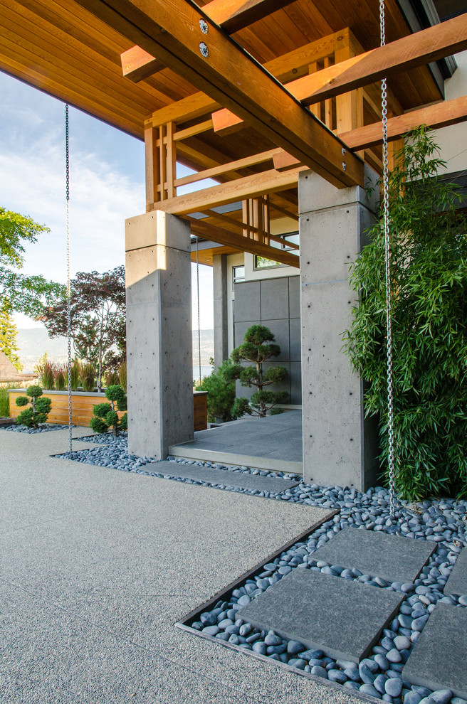 Front entry and garage man door walkway - Contemporary - Entry ...