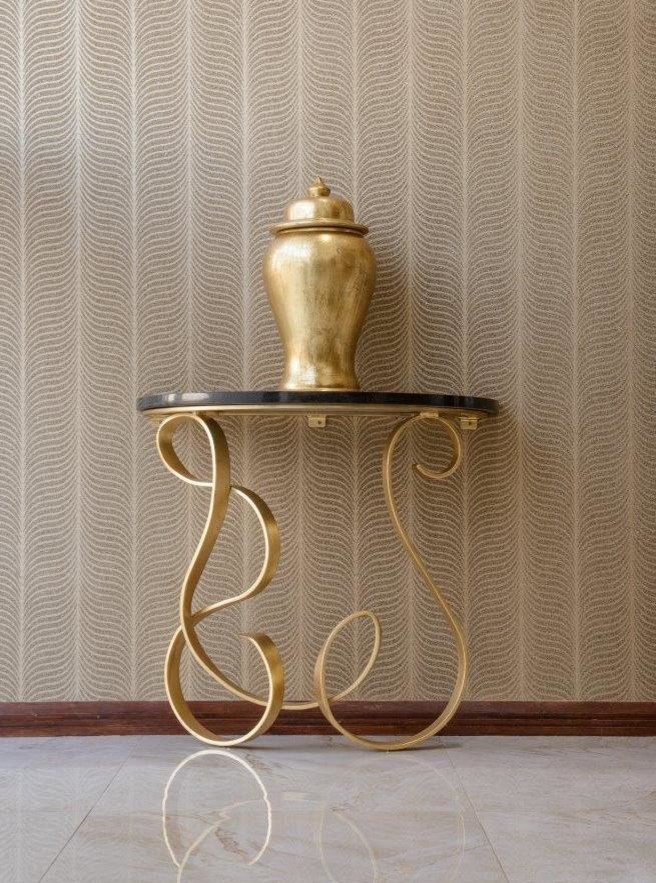 Gold leaf entrance hall table,black granite top,crystal gold wallpaper ...