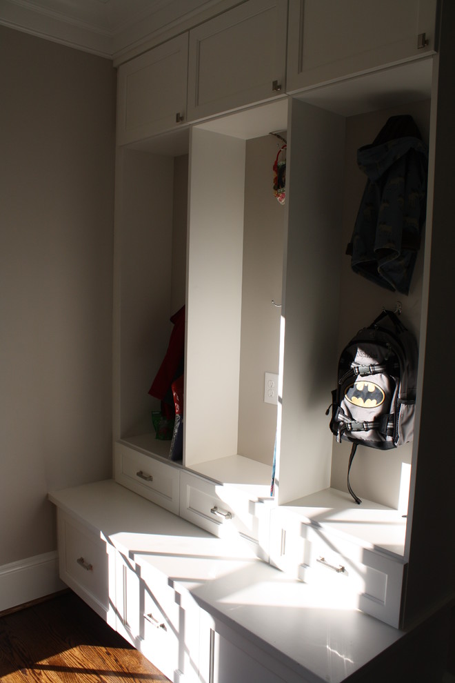 Great use of double lockers at rear entry mudroom - Eclectic - Entry ...