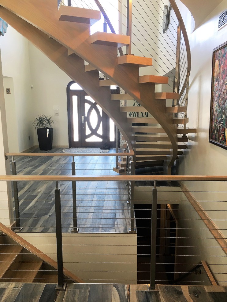 Nina - custom curved staircase and cable railing - Contemporary ...