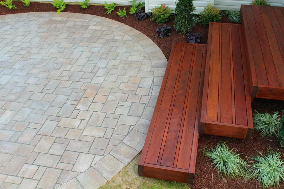 Planting, Brazilian Walnut (IPE) steps, Techo-Bloc terrace - Modern ...