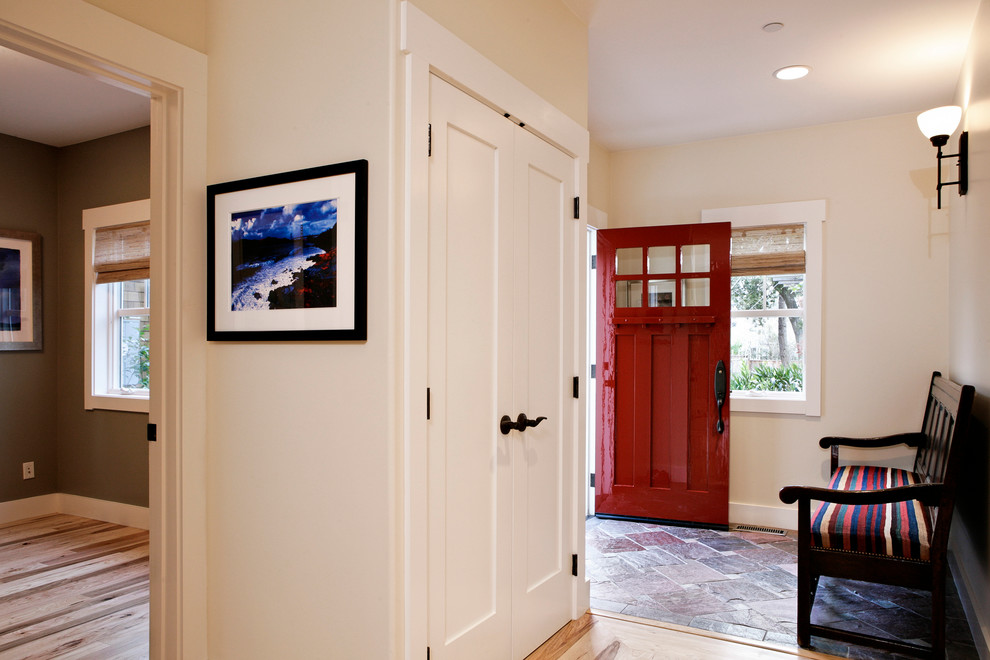 Red Entry Door with Slate Floors - Arts & Crafts - Entrance - San ...