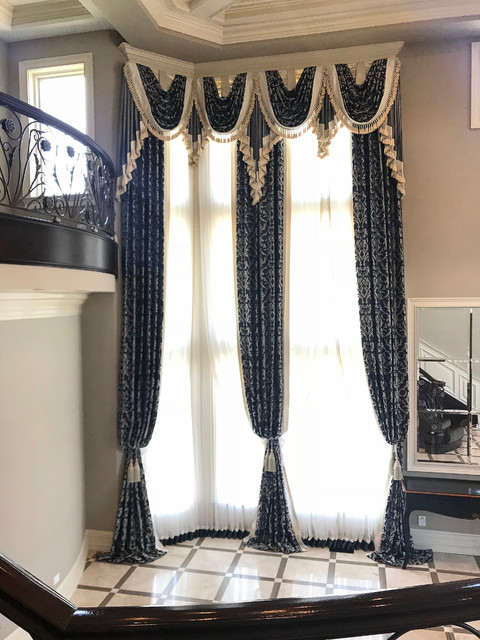 Regal Blue Tall Window Drapery - Traditional - Entrance - Chicago - by ...