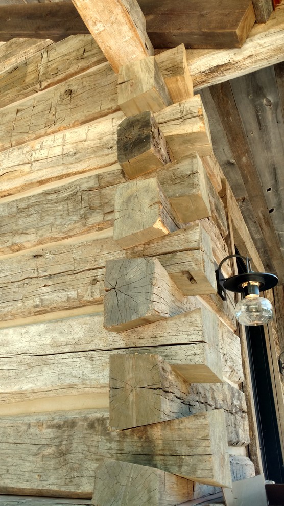 Rustic American Log Stack Siding Jackson, WY - Rustic - Staircase ...