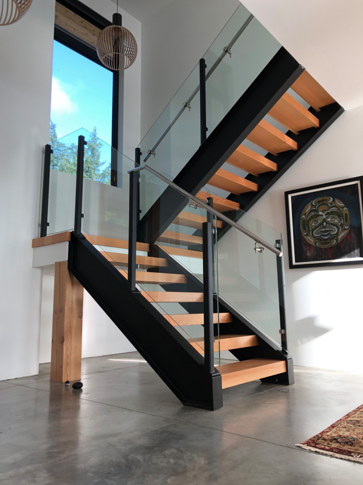 Steel posts for glass railing - Arts & Crafts - Staircase - Vancouver ...