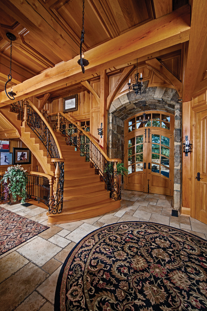 Stone Covered Timber Frame Home in Kentucky - Entry Foyer - Rustic ...