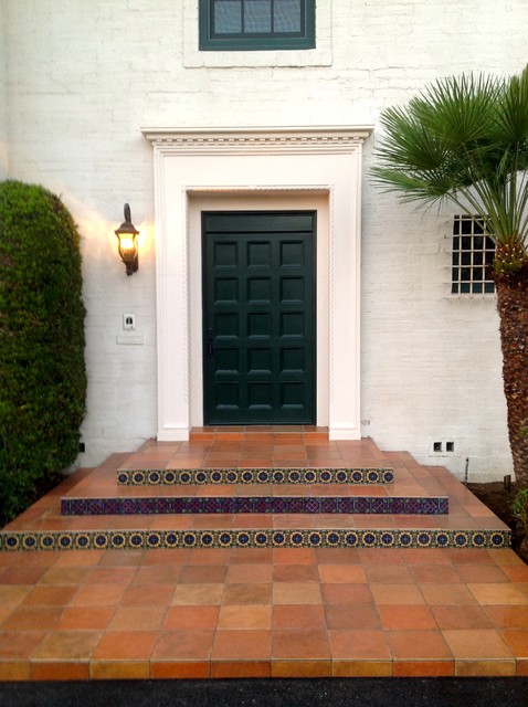 Terra Cotta and hand painted deco tile Installation - Mediterranean ...