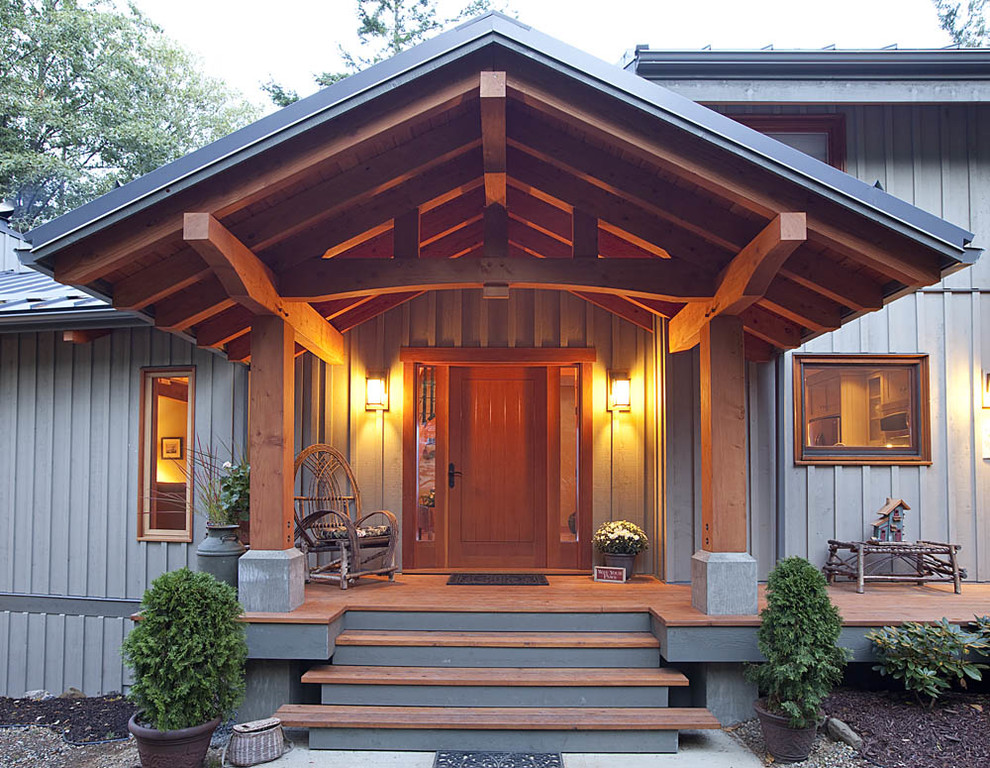 Timber Frame Entry and Custom D. Fir Door - Craftsman - Entry ...