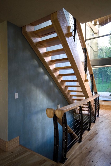 Timber Stairs with Cable Railing - Rustic - Staircase - New York - by ...