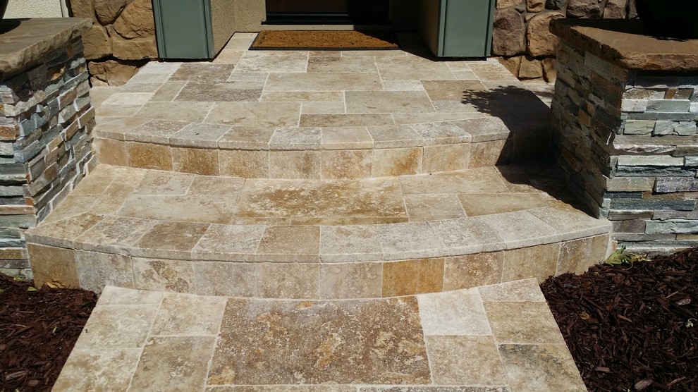 Travertine Entry with Veneer Stone Columns - Traditional - Entry - San ...