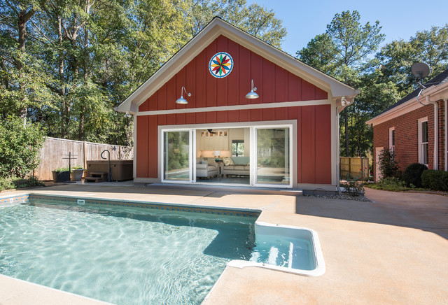 800 square foot Pool House with sauna and yoga room - Beach Style ...