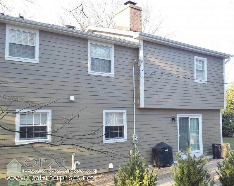 Back View with Woodstock Brown Hardie Siding, White Trim & Alside ...