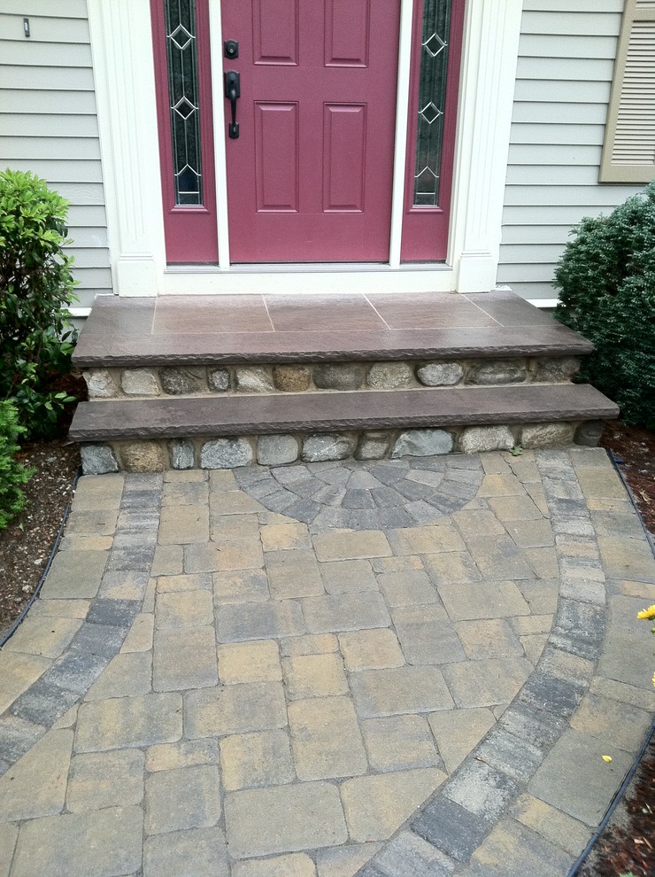 Bedford Pool deck wall, front walkway and stairs - Traditional ...