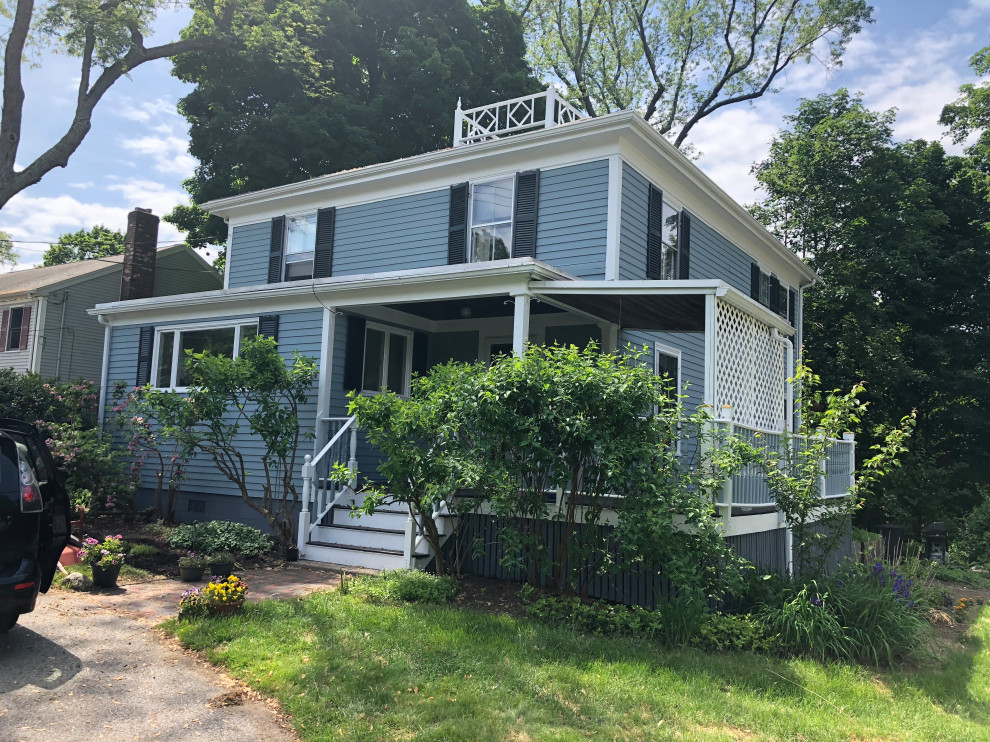 Blue Paint Scheme, Repaint, Newton, MA - Midcentury - Exterior - Boston ...