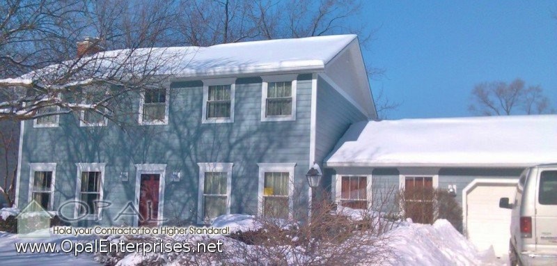 Boothbay Blue Siding by James Hardie & Crown Moldings in Cobble Stone ...