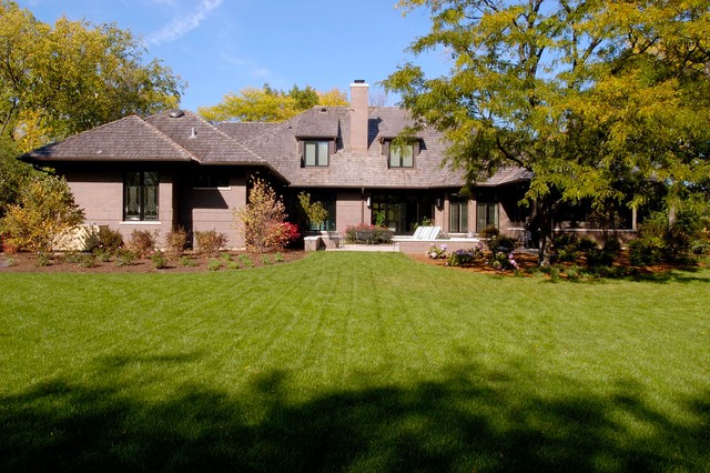 Brick Transitional Ranch Style Home with Cedar Shingle Roof and Shed ...