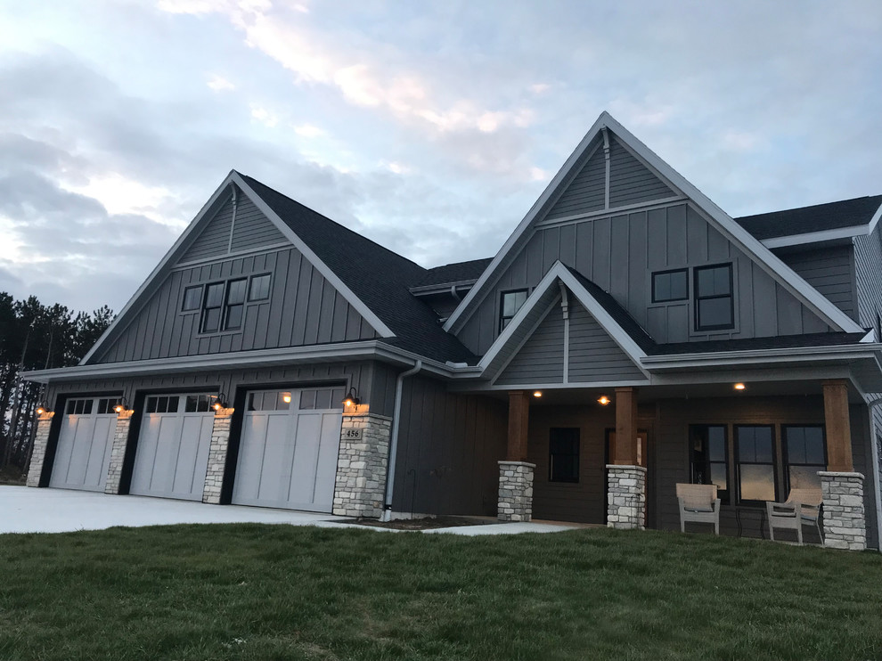 Brigham, Grey LP Smartside & Black Windows - Farmhouse - Exterior ...