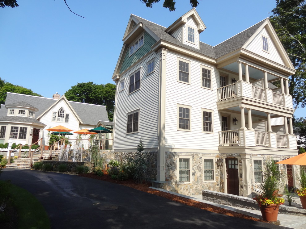 Cape Cod Inn with New England Stone Cladding, Retaining Walls, and ...