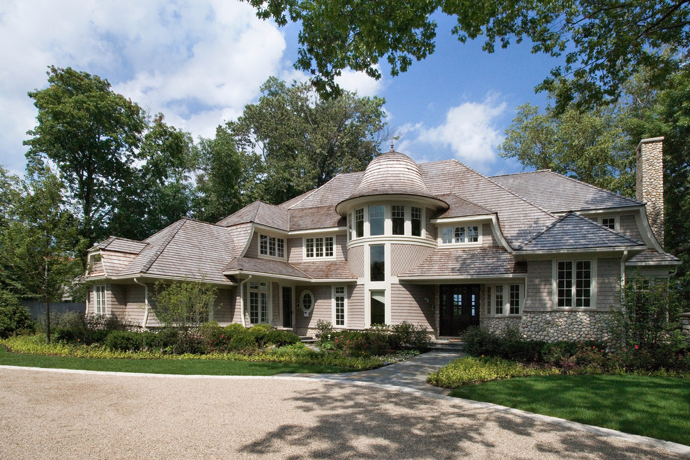 Cape Cod Stone and Shingle Style House with Turret, Jewel Windows and ...