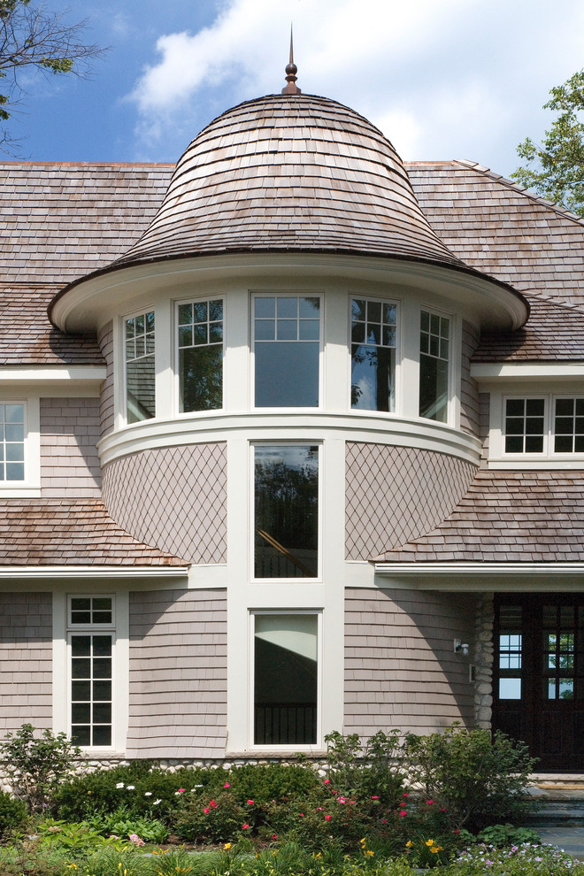 Cape Cod Stone and Shingle Style House with Turreted Staircase ...