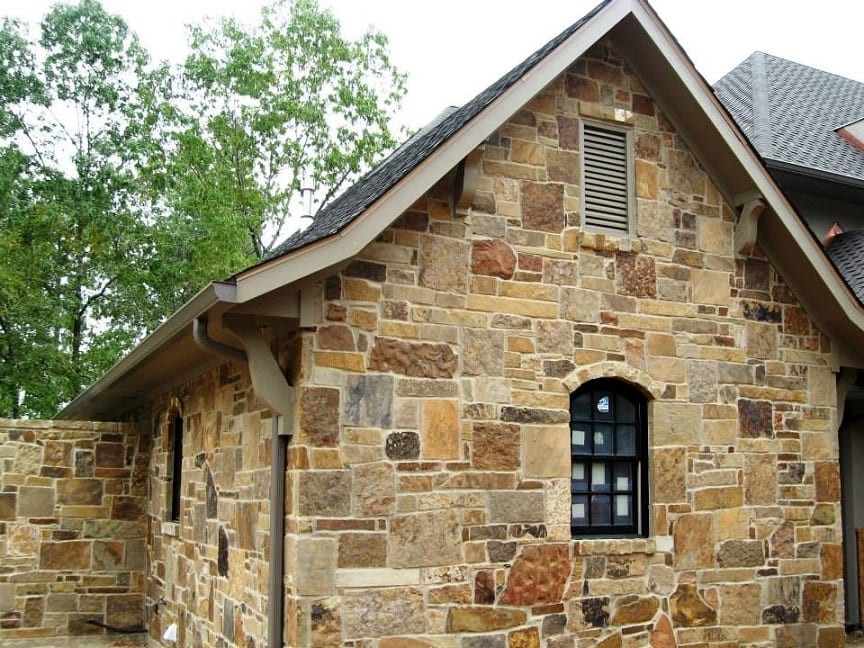 Colonial Natural Stone Veneer Residence - Rustic - Exterior - Other ...