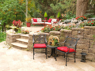 Concrete Block Raised Patio with Allan Block Retaining Walls ...