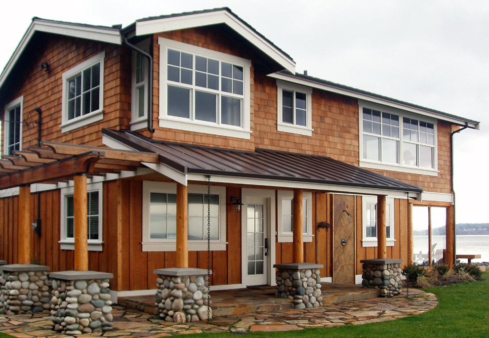 Covered entry side of beach cabin - Traditional - Exterior - Seattle ...
