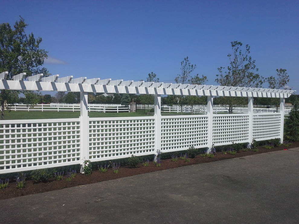 Custom White Driveway Vinyl Fencing - Transitional - Exterior ...