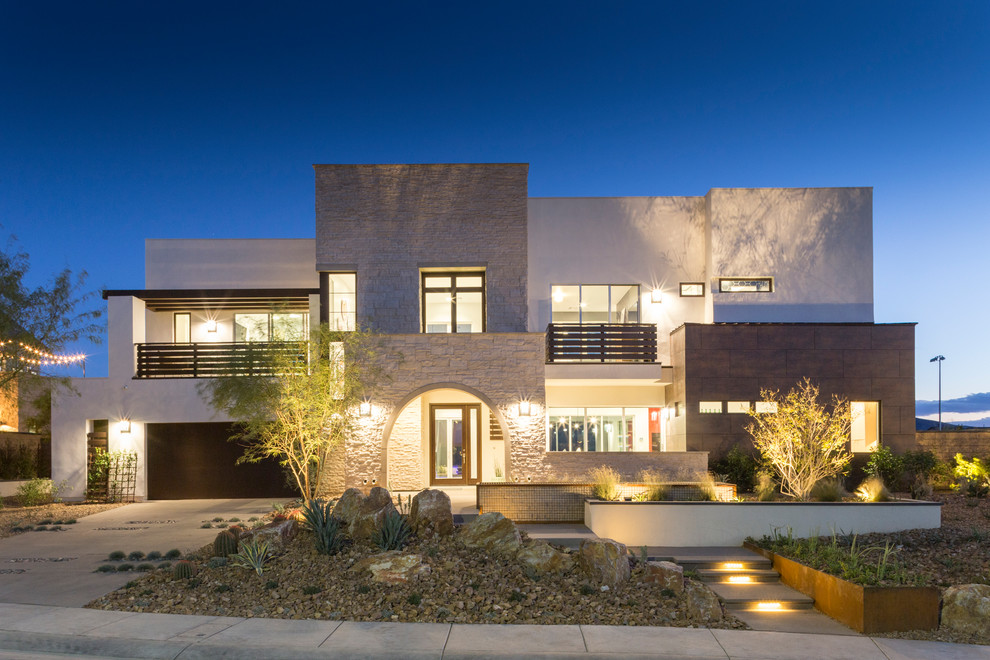 Desert Villa With Southwestern Landscaping and Geometric Stone Elements ...