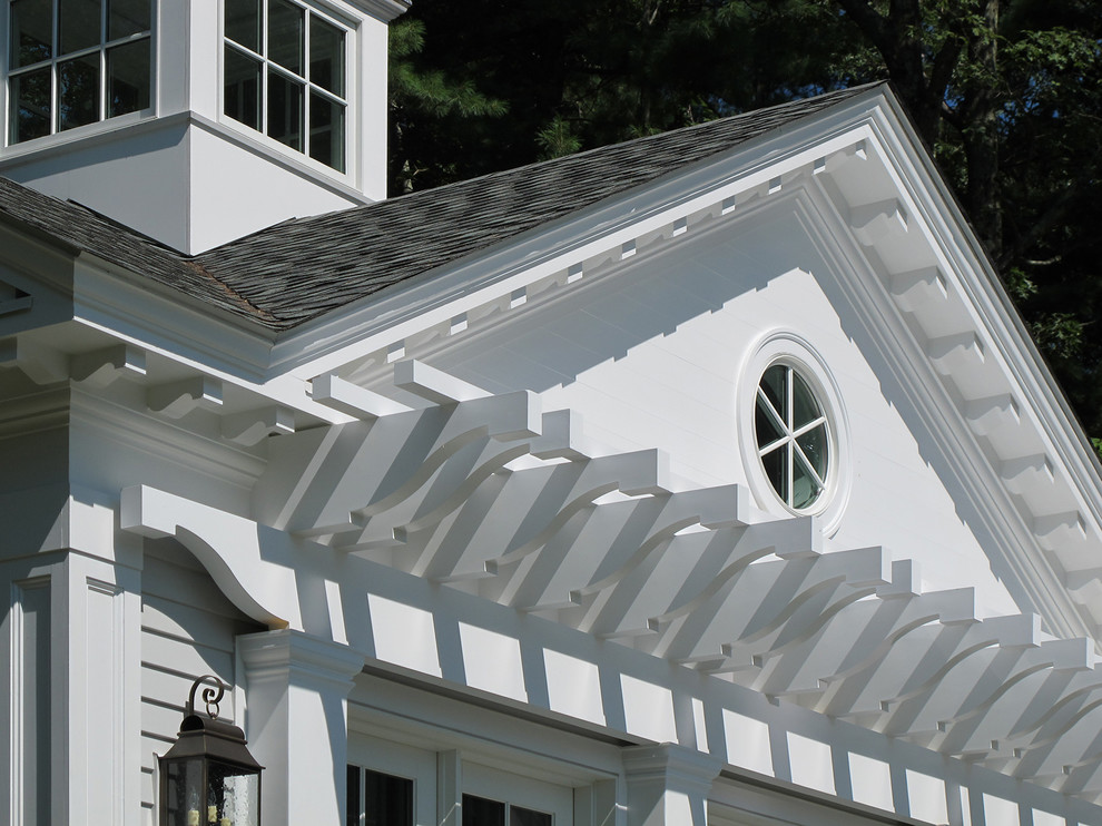 Detail of pool pavilion gable front with trellis - Traditional ...