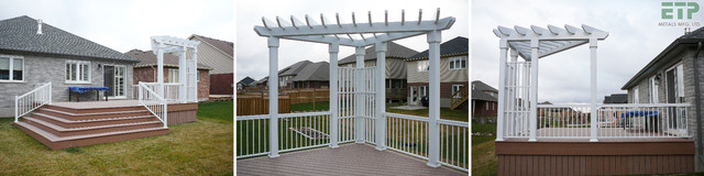 ETP White Triangular Pergola with Railing on Deck - Contemporary ...