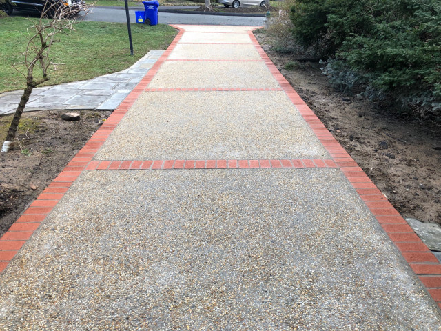Exposed Aggregate Concrete Driveway with Brick Paver Border in Silver ... Exposed Aggregate Concrete Driveway with Brick Paver Border in Silver ...