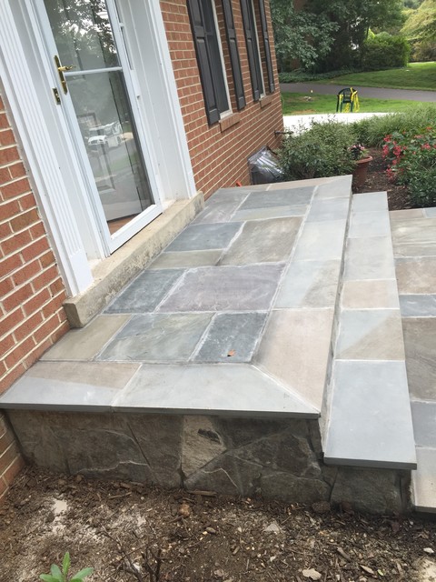 Flagstone Walkway in Bethesda MD with Border on Stoop - House Exterior ...