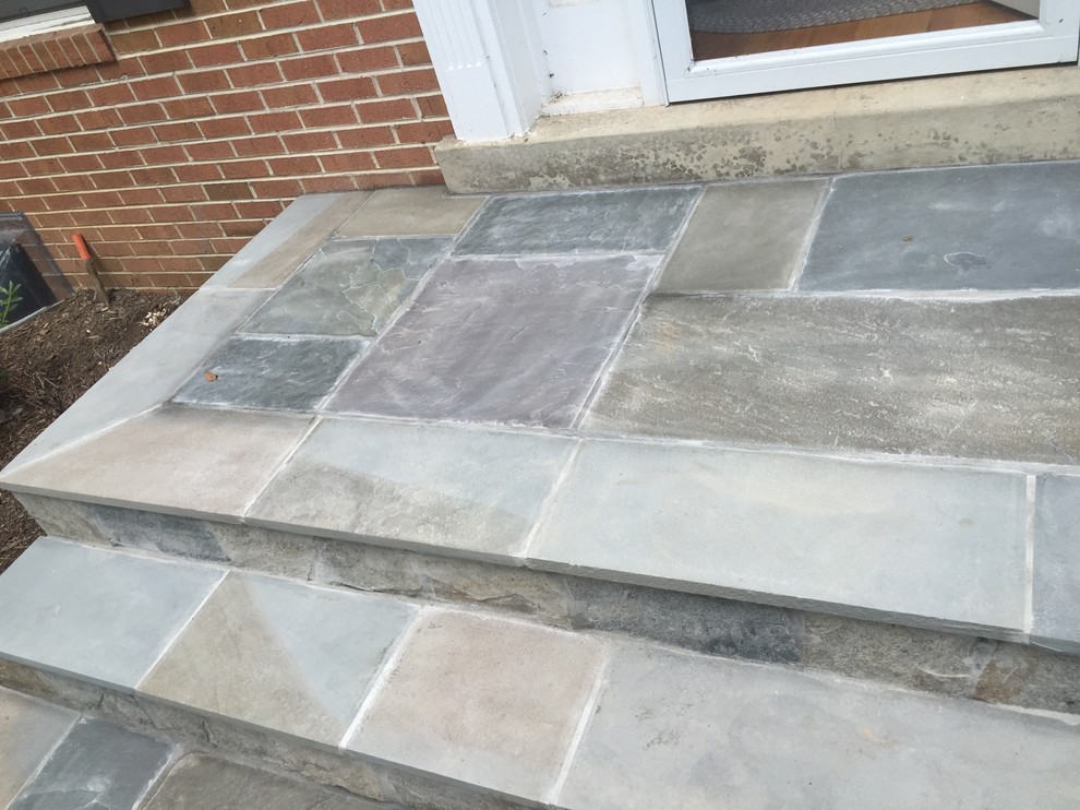 Flagstone Walkway in Bethesda MD with Border on Stoop - House Exterior ...