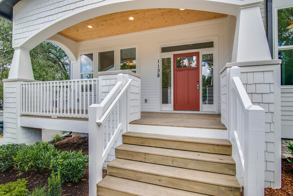Front Entry - Sherwin Williams Cajun Red Door - Contemporary - House ...