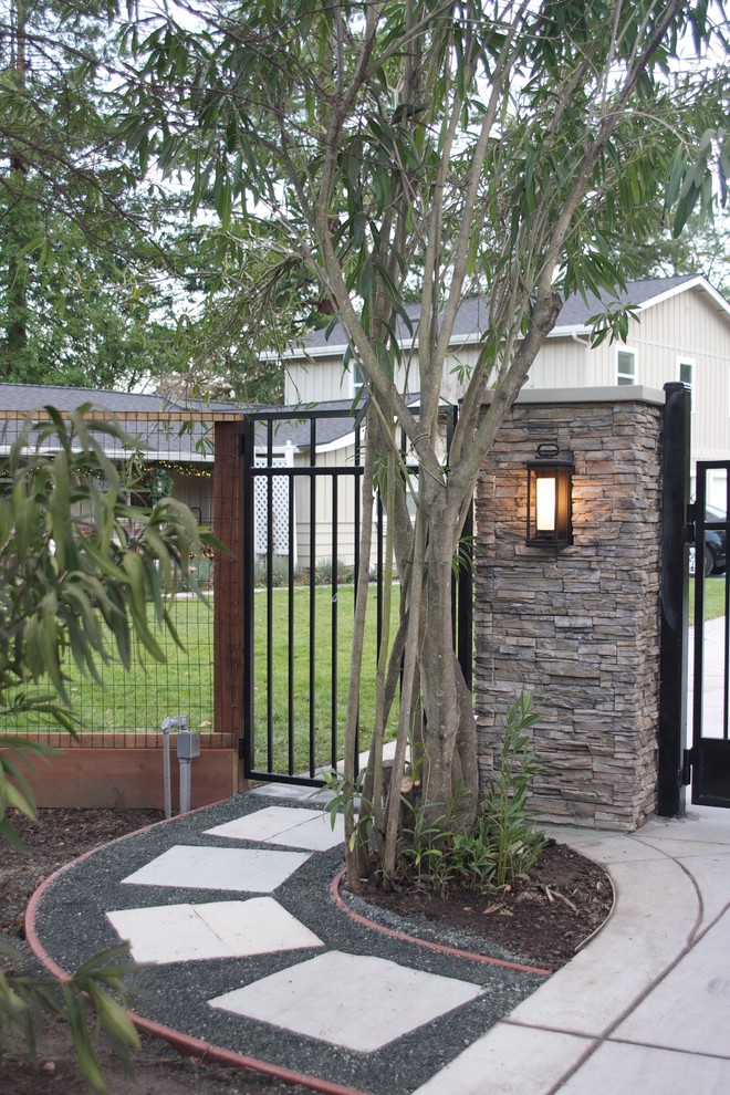 Gate with Stacked Stone Pillars - Contemporary - Exterior - San ...