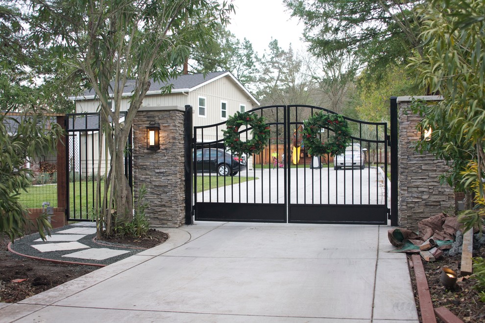 Gate with Stacked Stone Pillars - Contemporary - Exterior - San ...