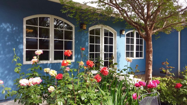 Great Room with Arched Windows - Transitional - House Exterior - San ...