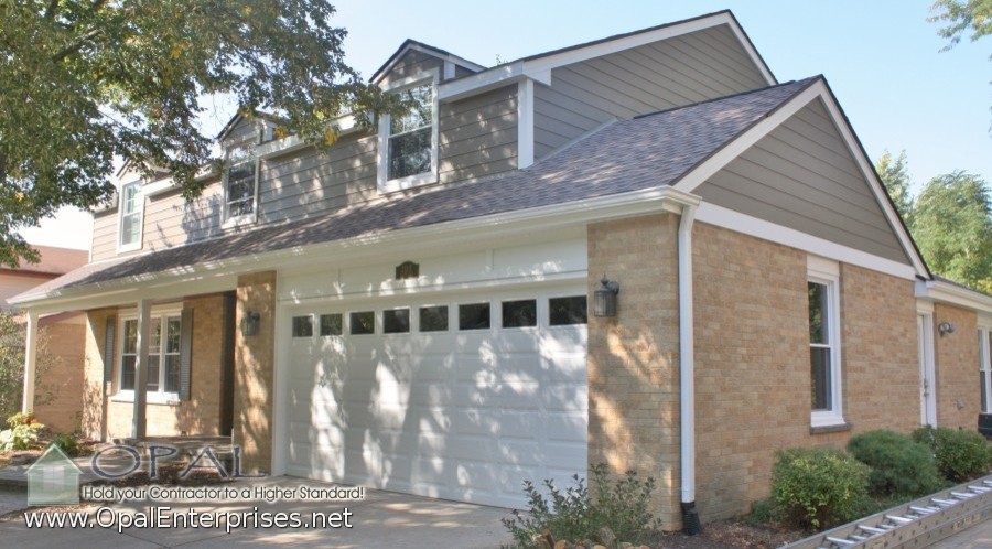 Hardie Plank Timber Bark, White Trim & Custom Wood Porch Ceiling in ...
