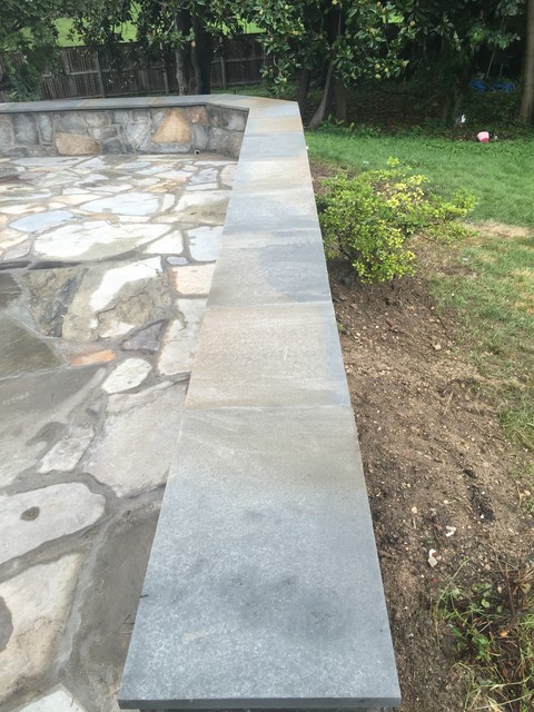 Irregular Flagstone Patioin Silver Spring MD With Stone Sitting Walls ...