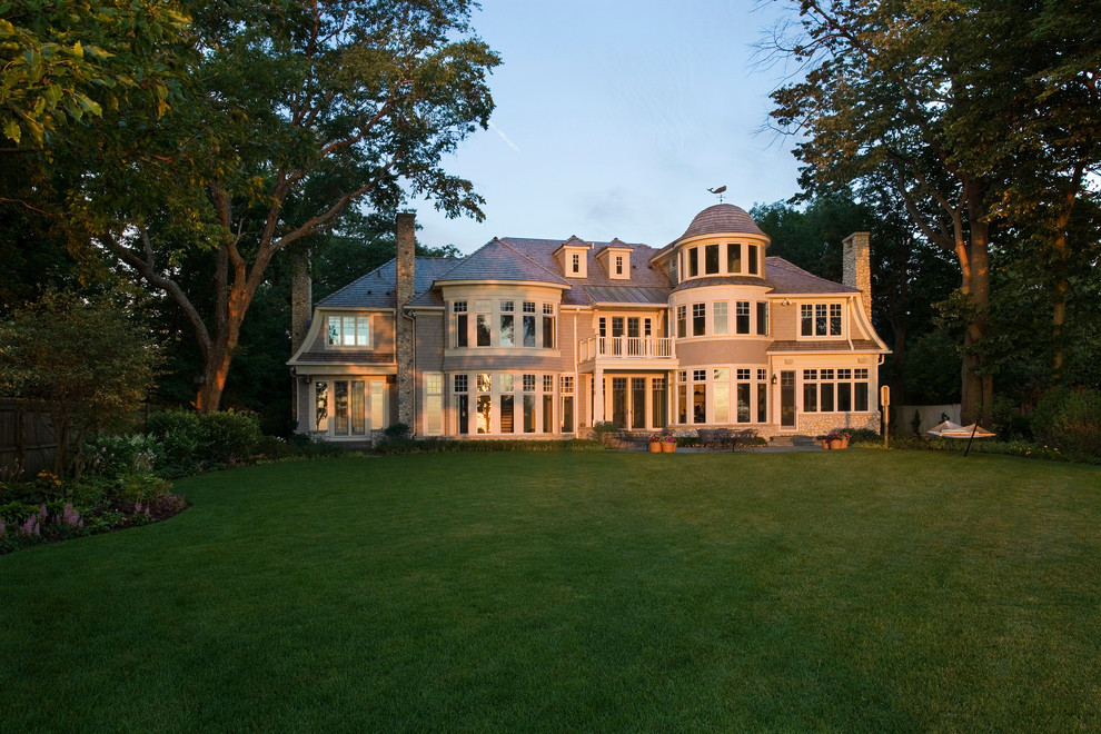 Lake Side Elevation of Cape Cod Stone and Shingle Style House ...