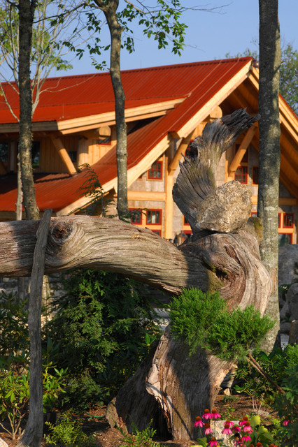 Log and Stone Timber Frame - Montagne - Façade - Charlotte - par ...